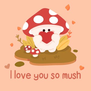Cute Mushroom Valentines Day Greeting Card Gift for Her Wedding Couples ...