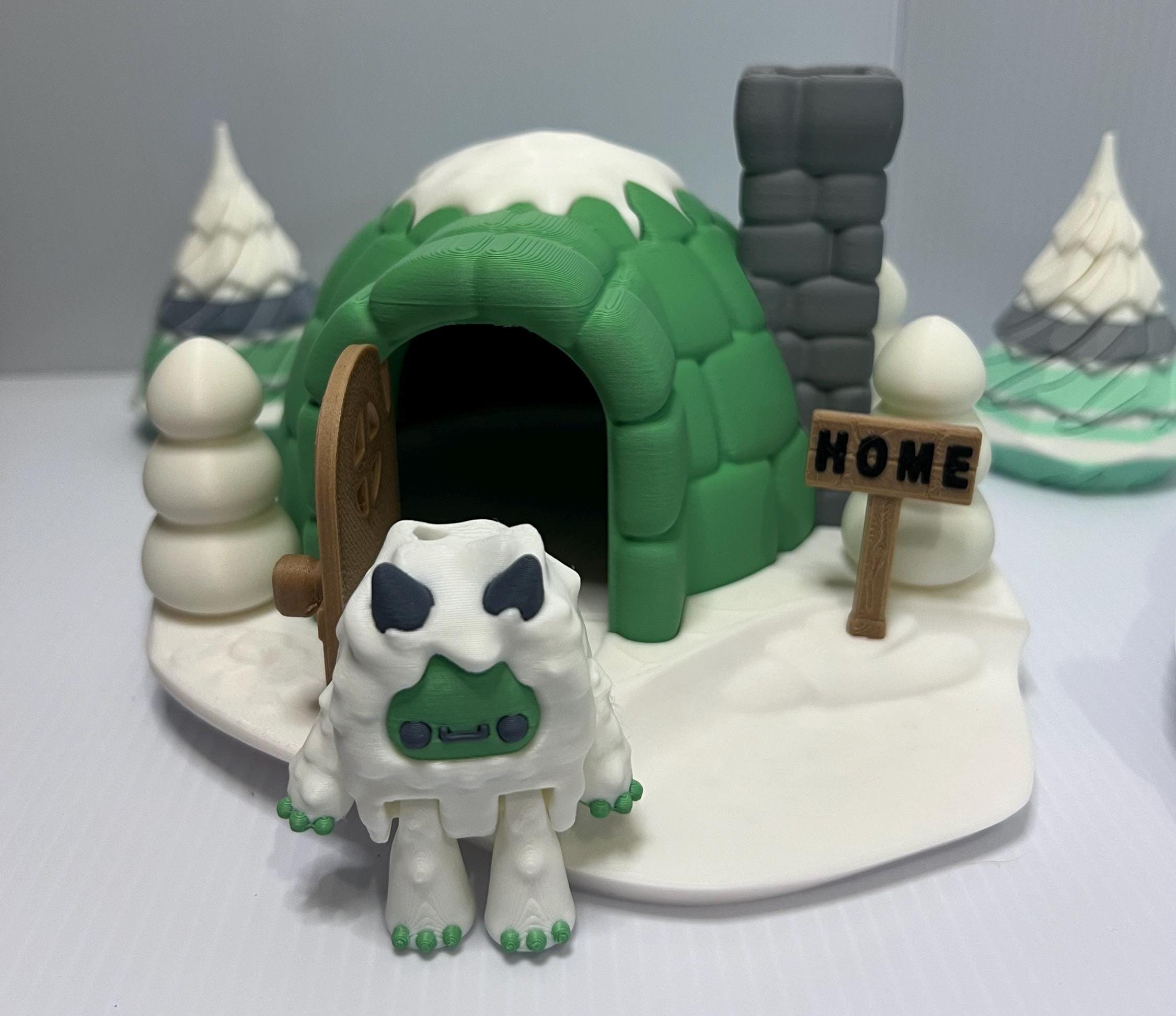Green Yeti With Igloo Home 3D Printed - Cute Abominable Snowman ...