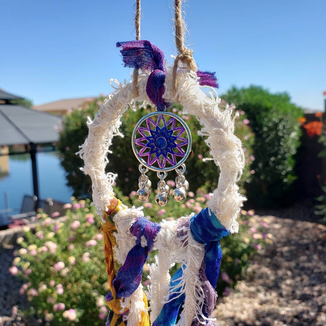 Sari Silk Ribbon Wall Hanging, Windchime, Window Decor, Hanging Prism ...