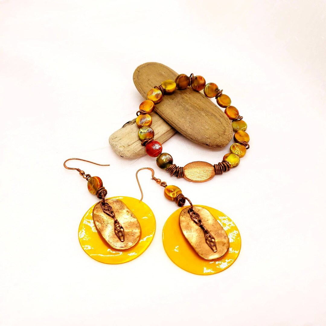 Fall Bracelet Set, Earrings and Bracelet, Fall Boho Bracelet, Statement ...