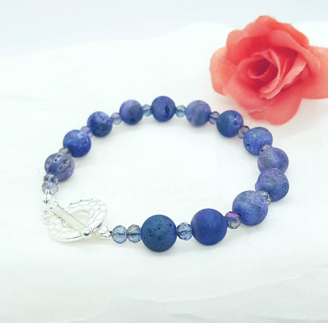 Blue Druzy Bracelet Set, Lavender Blue Druzy Beads, Druzy Bracelet ...