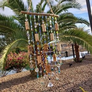 Driftwood Wine Cork Wind Chime, Glass Bead Sun Catcher, Handmade - Etsy