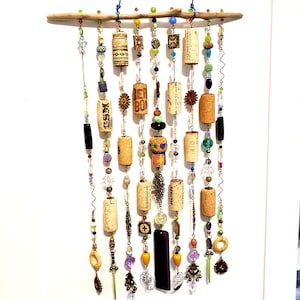 Driftwood Wine Cork Wind Chime, Glass Bead Sun Catcher, Handmade - Etsy