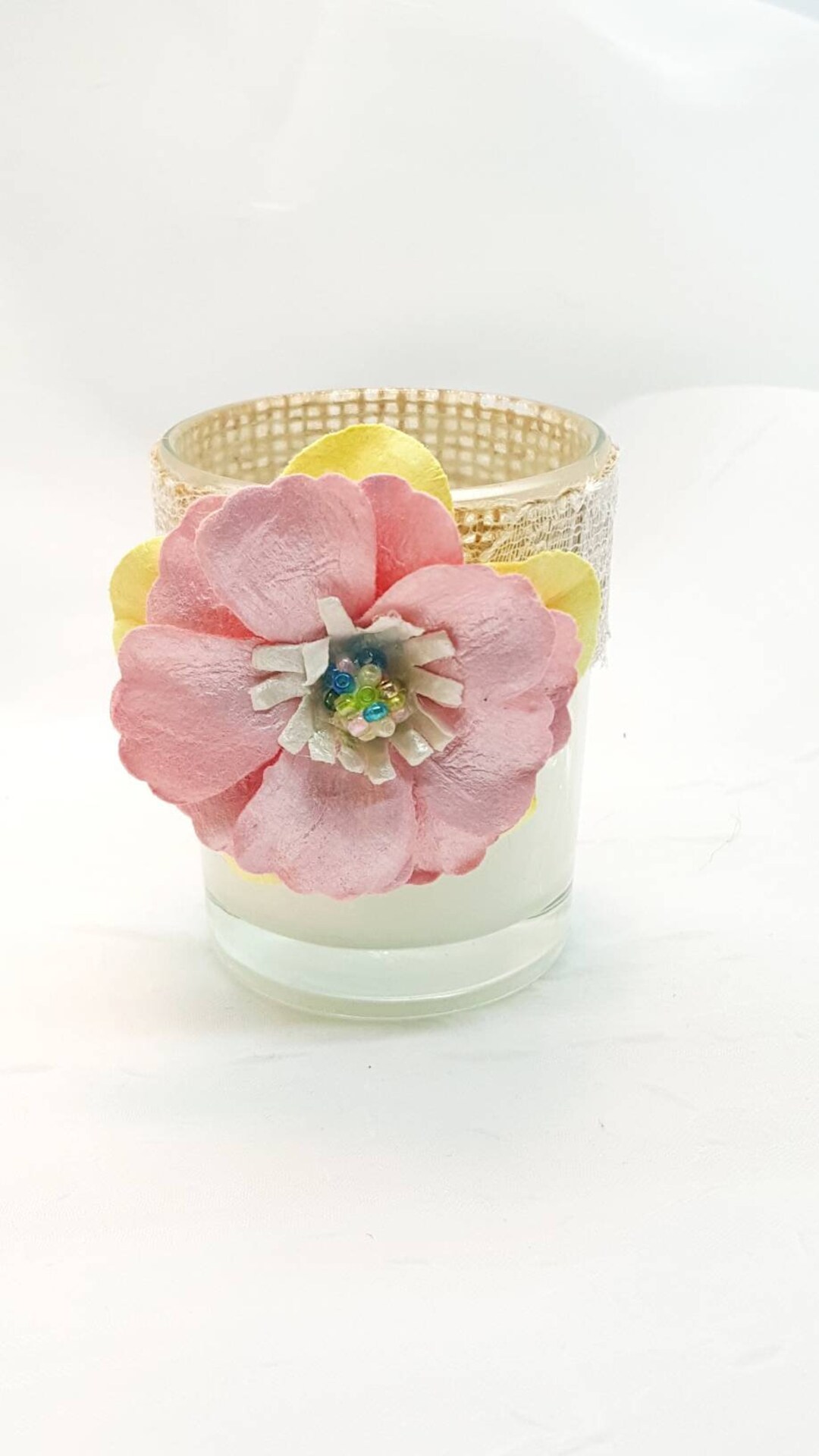 Votive Candle, Decorated Votive, Paper Flower Candles, Home Decor ...