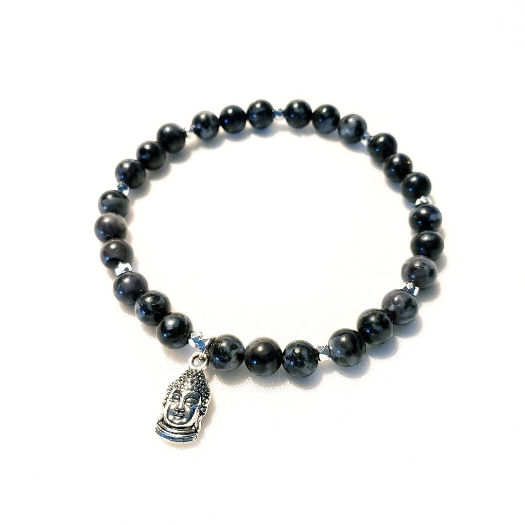 Handmade Merlinite Beaded Bracelet, Silver Buddha Charm, Spiritual ...