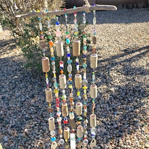 Driftwood Wine Cork Wind Chime, Glass Bead Sun Catcher, Handmade - Etsy