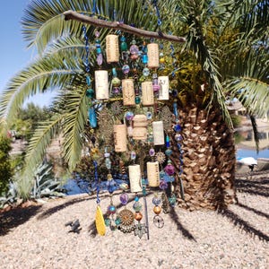 Driftwood Wine Cork Wind Chime, Glass Bead Sun Catcher, Handmade - Etsy