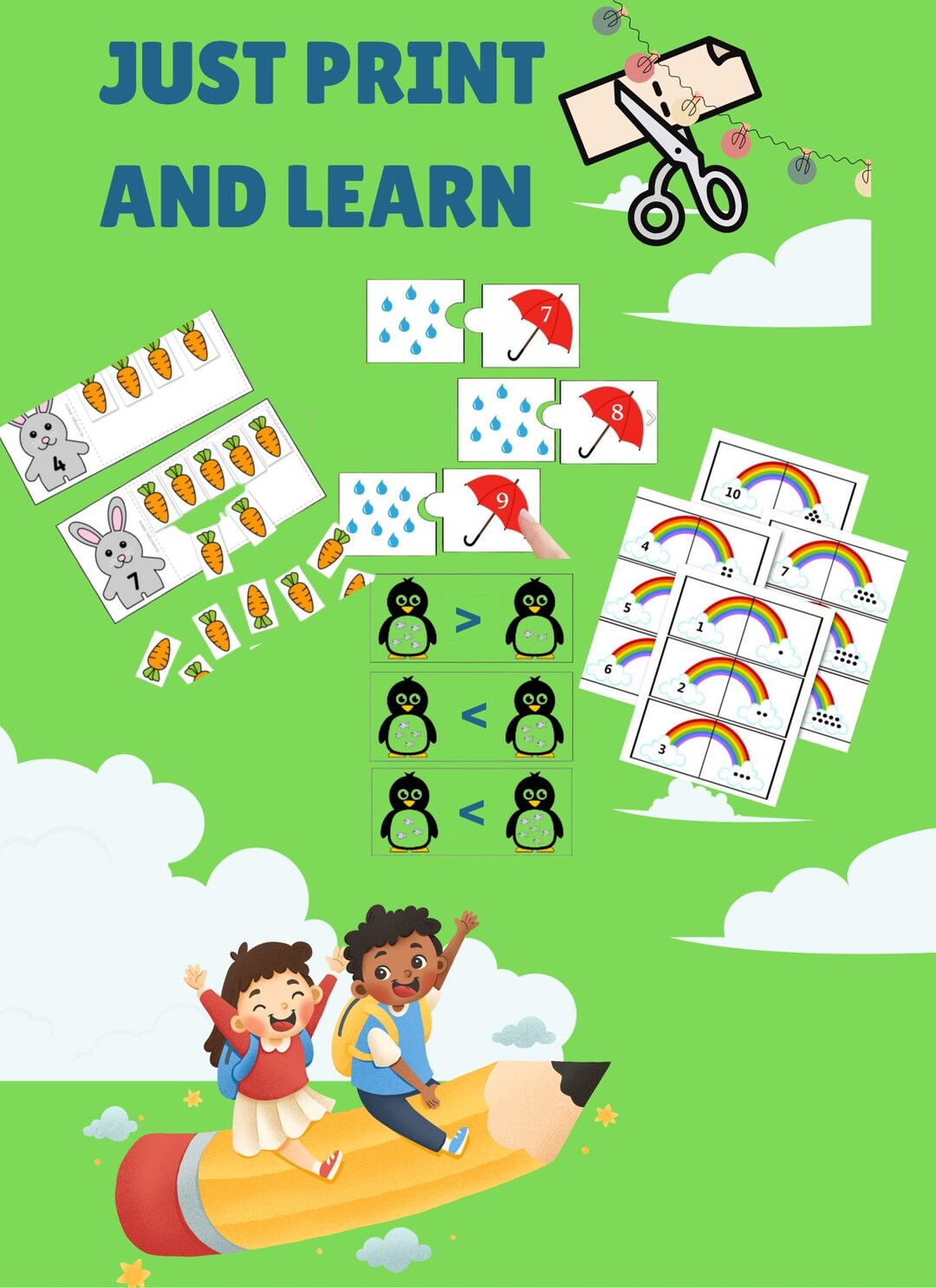 Preschool Math Worksheets Bundle – Counting, Matching, More Less Equal ...