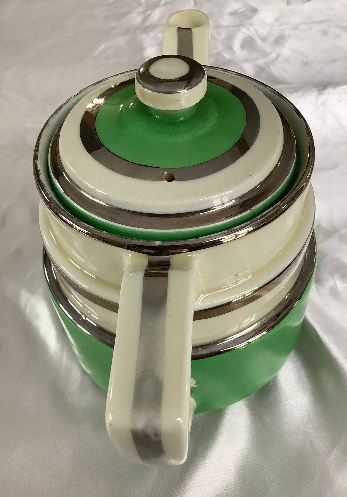 Fraunfelter China Co. Art Deco Green and Ivory Hard Porcelain Tea Pot ...