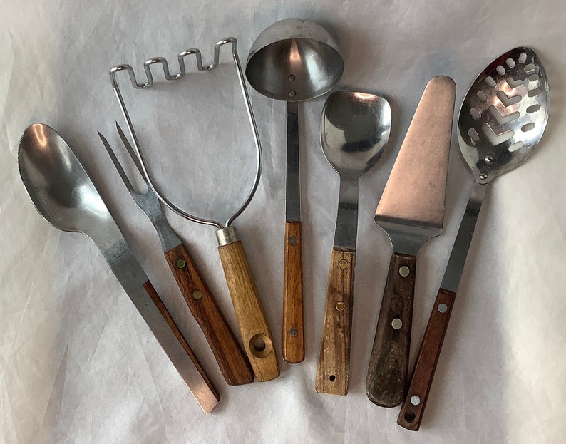 Assorted Wood Handle Stainless Kitchen Utensils Quality Vintage Kitchen ...