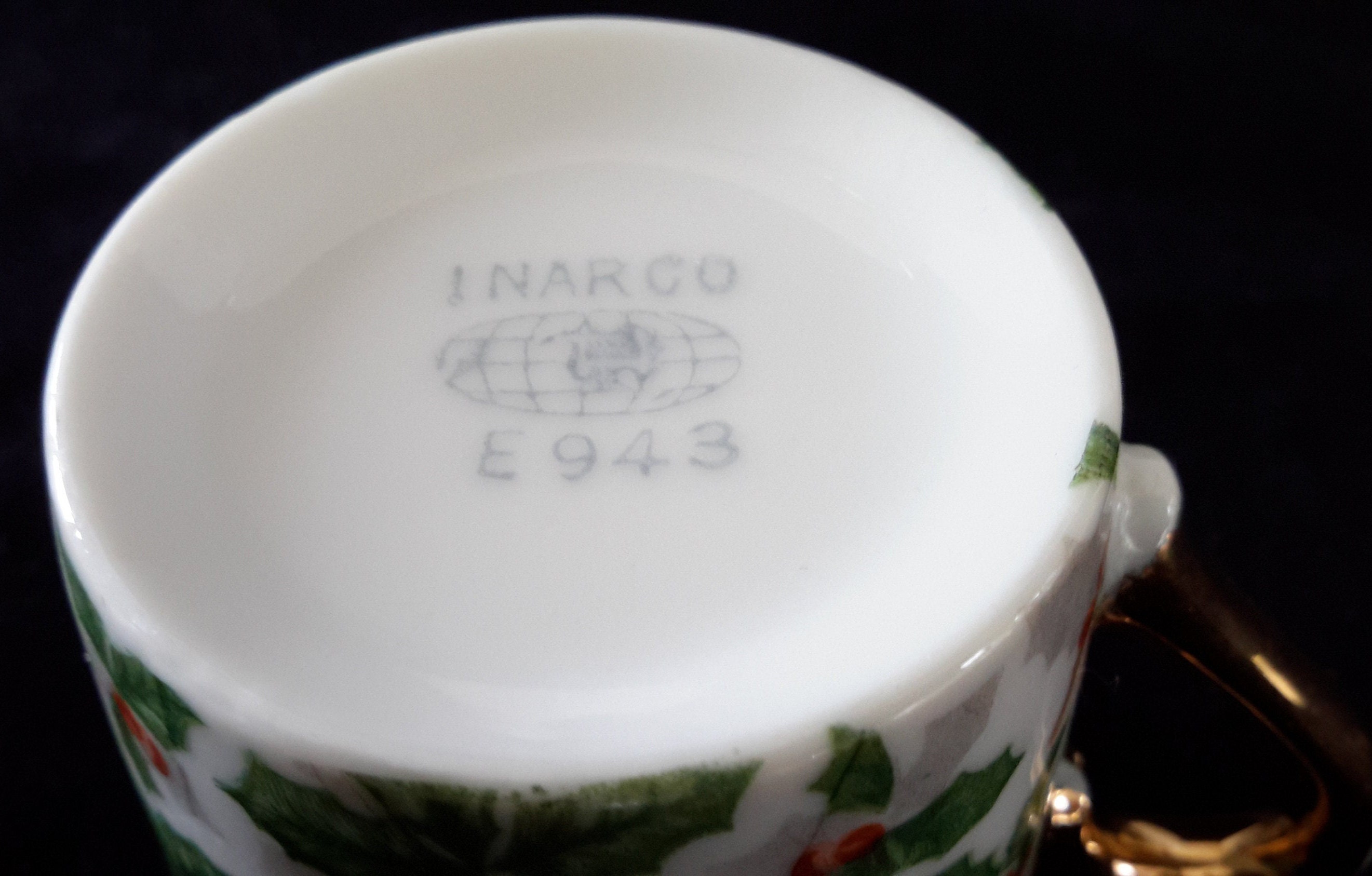 INARCO E943 Small Demitasse Christmas Holly & Ivy Tea Cup Cheer Eggnog ...