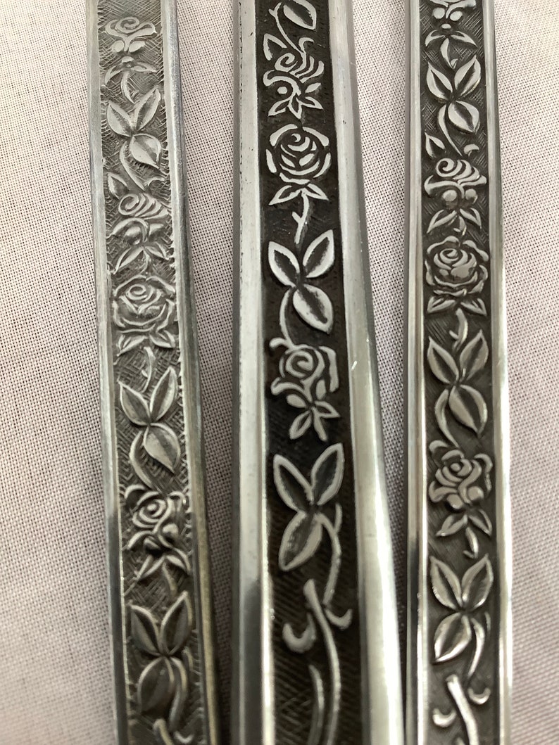 Vintage MARIA GRANDE Stainless Steel Flatware Embossed Floral and Black ...