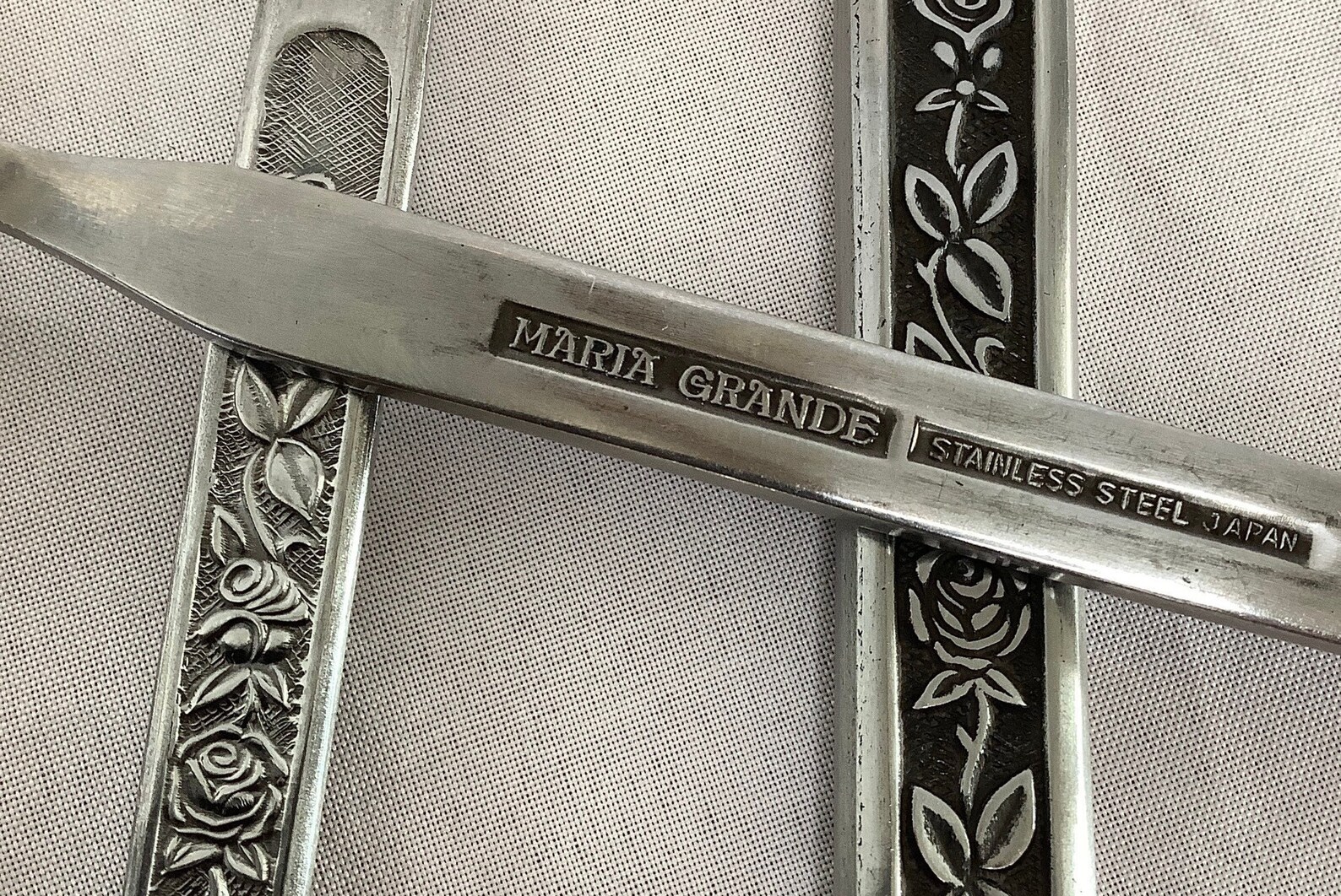 Vintage MARIA GRANDE Stainless Steel Flatware Embossed Floral and Black ...