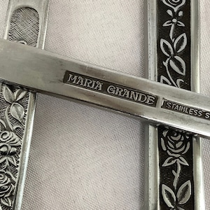 Vintage MARIA GRANDE Stainless Steel Flatware Embossed Floral and Black ...