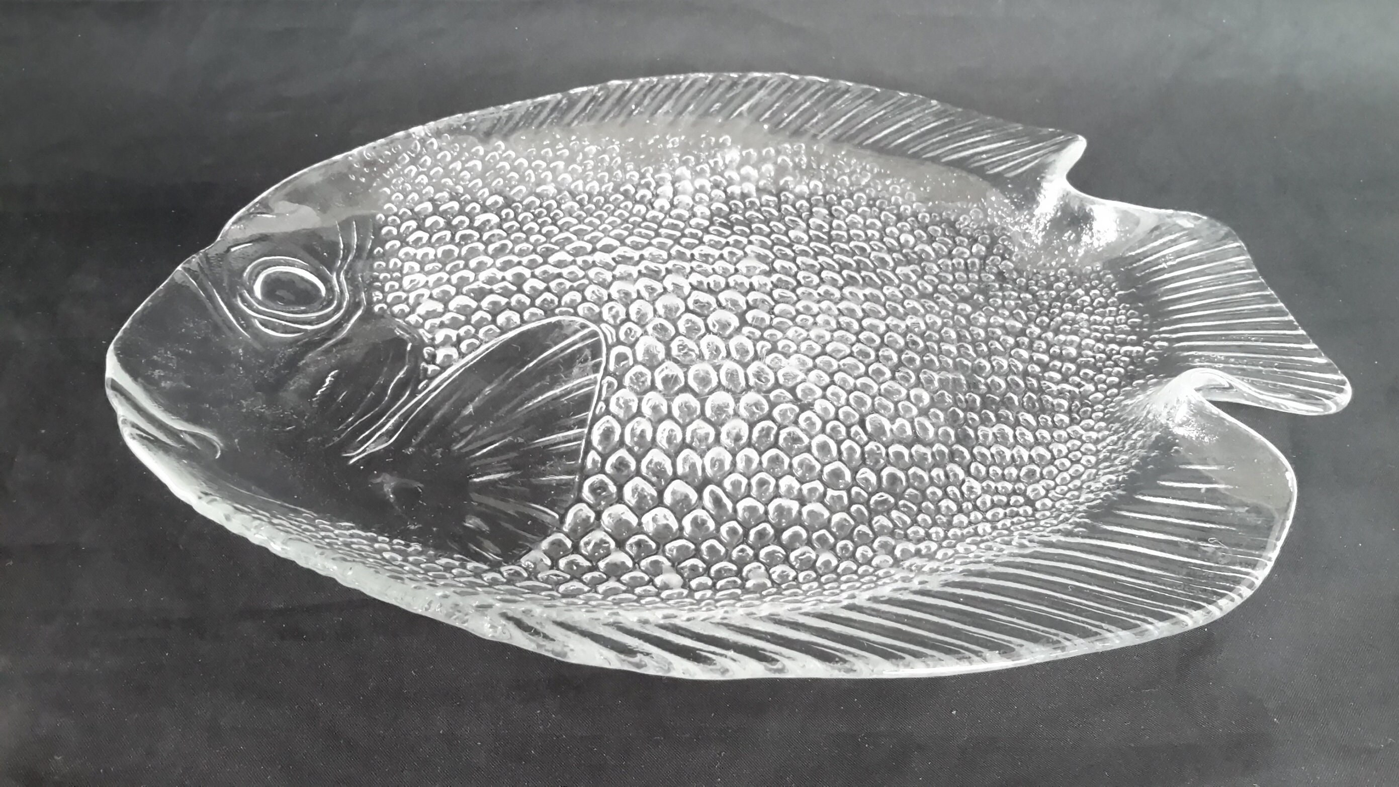FISH PLATE Clear Glass Embossed Scales and Fins Textured - Etsy