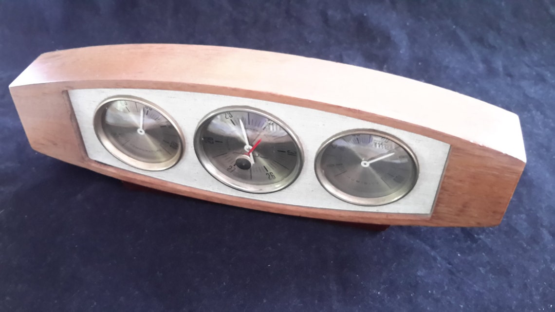 Vintage AIRGUIDE Weather Station MCM Wooden Desk Top - Etsy