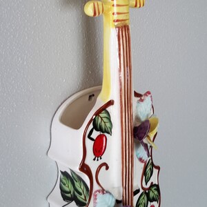 Kitschy Hand Painted Violin Wall Pocket Vintage Ceramic Flowery Wall ...