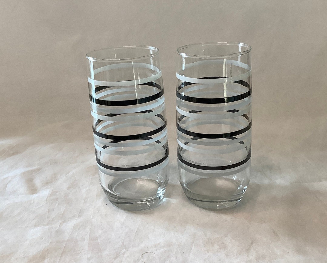 Vintage Anchor Hocking Tall Black Grey and White Striped Clear Glass ...