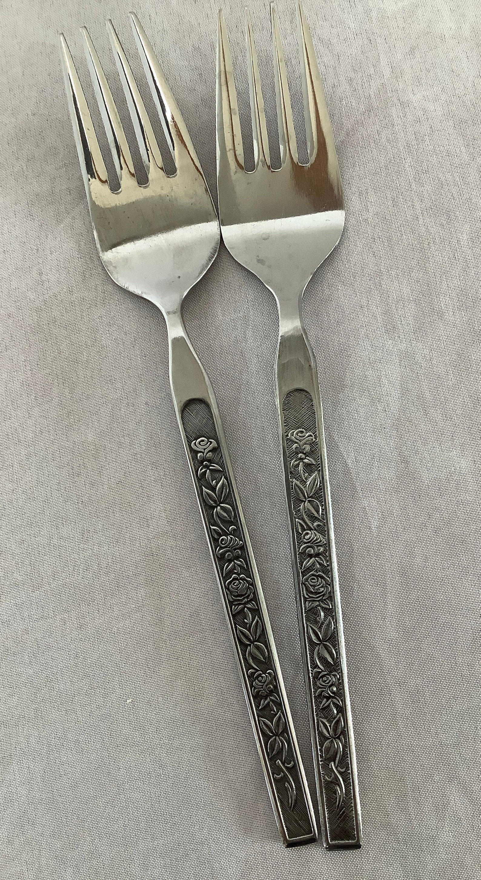 Vintage MARIA GRANDE Stainless Steel Flatware Embossed Floral and Black ...