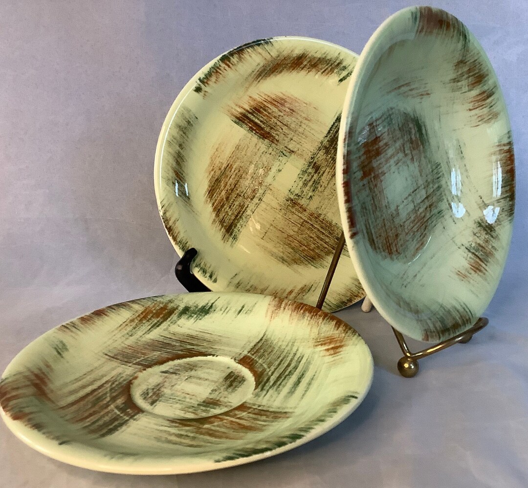 RAFFIA Vernonware Hand Painted Vintage California Ceramic Pottery Brush ...