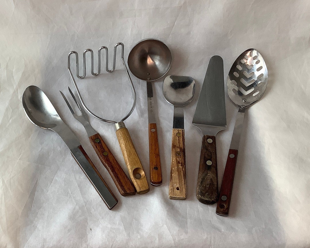 Assorted Wood Handle Stainless Kitchen Utensils Quality Vintage Kitchen ...