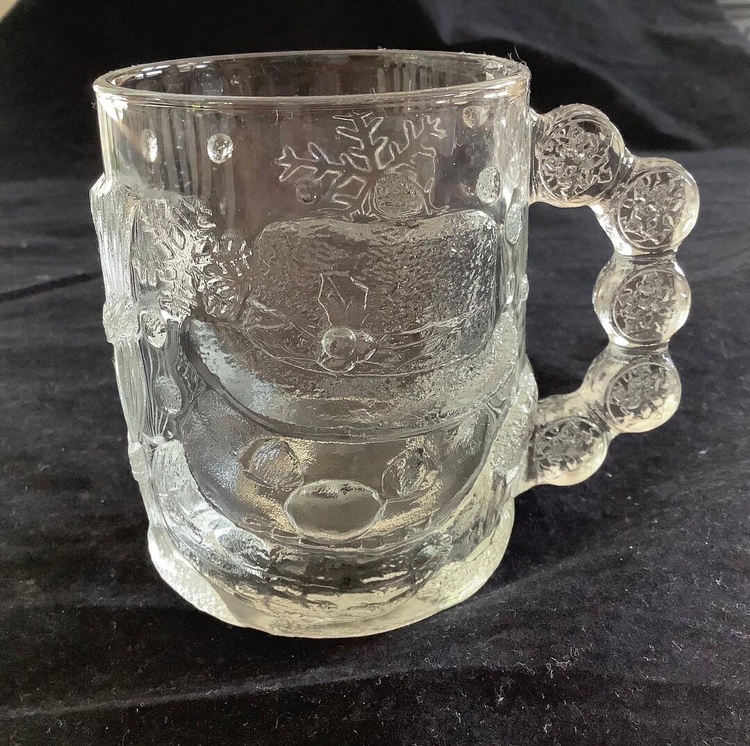 Frosty the Snowman Luminarc 3D Glass Mug Beaded Snowflake Handle Warm ...