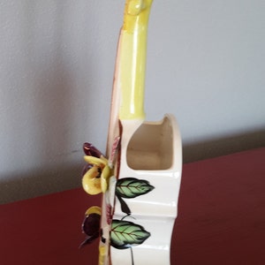 Kitschy Hand Painted Violin Wall Pocket Vintage Ceramic Flowery Wall ...