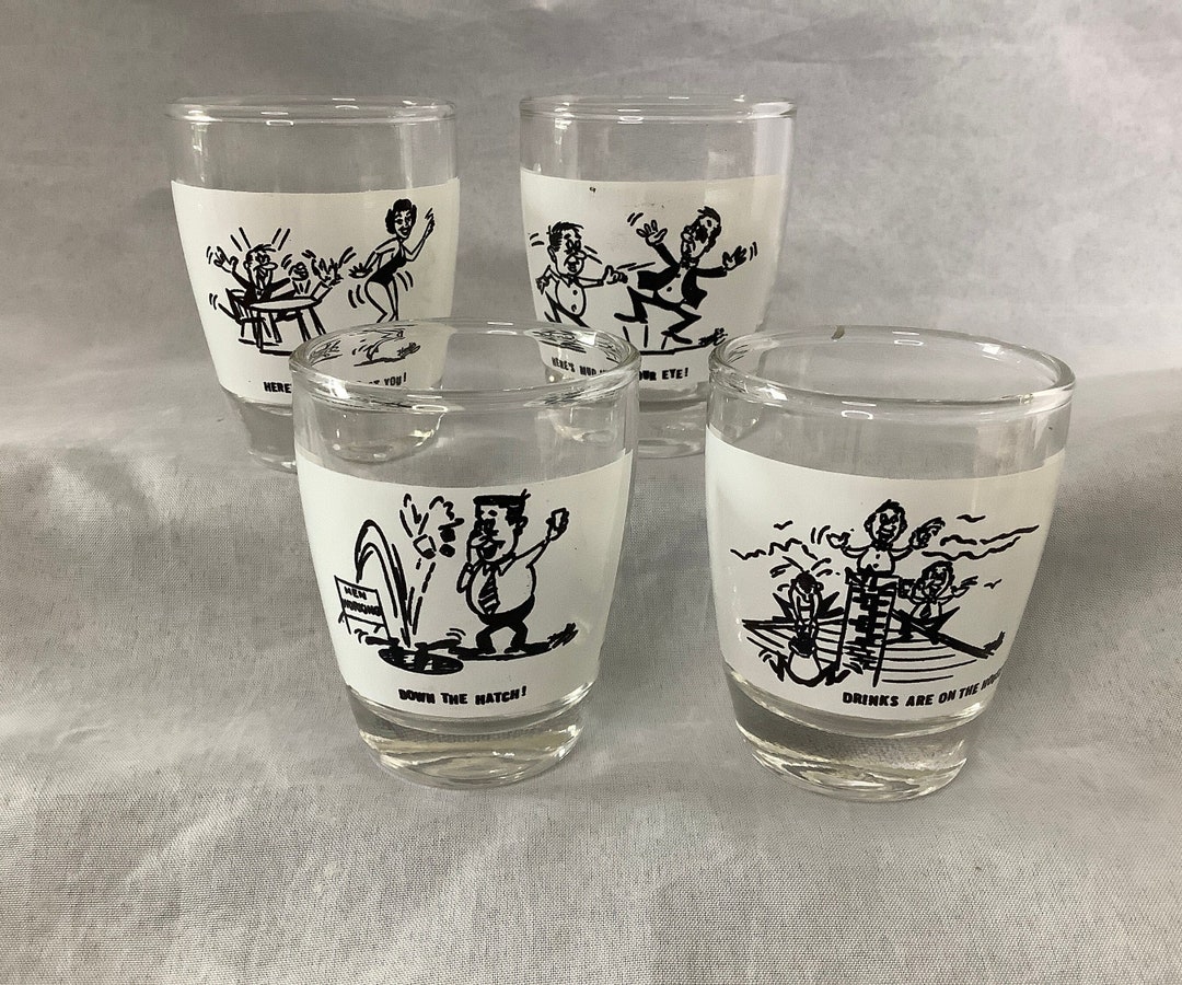 Corny Humor Double Shot Glasses~ Vintage Bar Room Funny Glassware~ Set ...