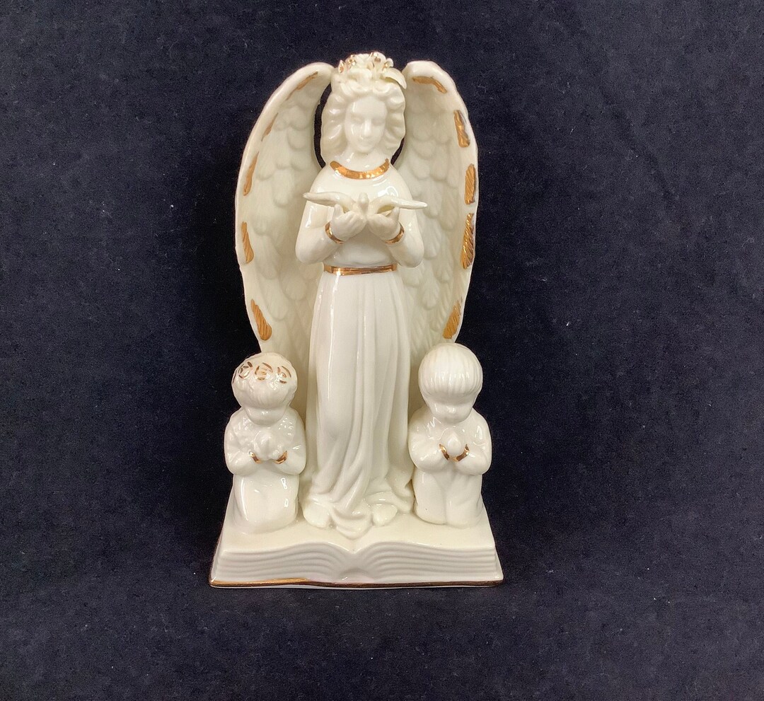 Guardian Angel Looking Over Children Down on Knees in Prayer Figurine ...