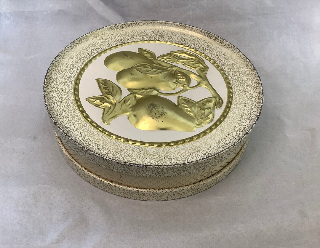 Vintage Golden Pears Cookie Tin ~ Double-sided Raised Gold Fruit Design ...