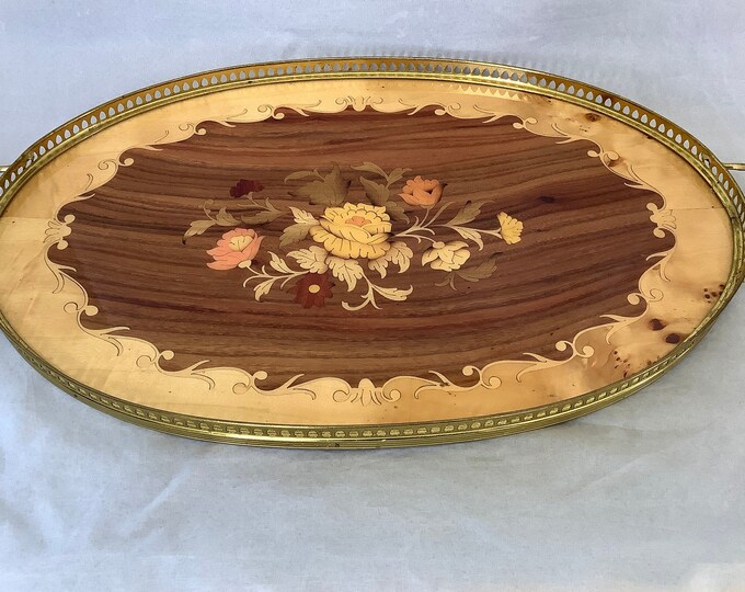ITALIAN HANDCRAFTED MARQUETRY Inlay Wood Floral Design Lacquered ...