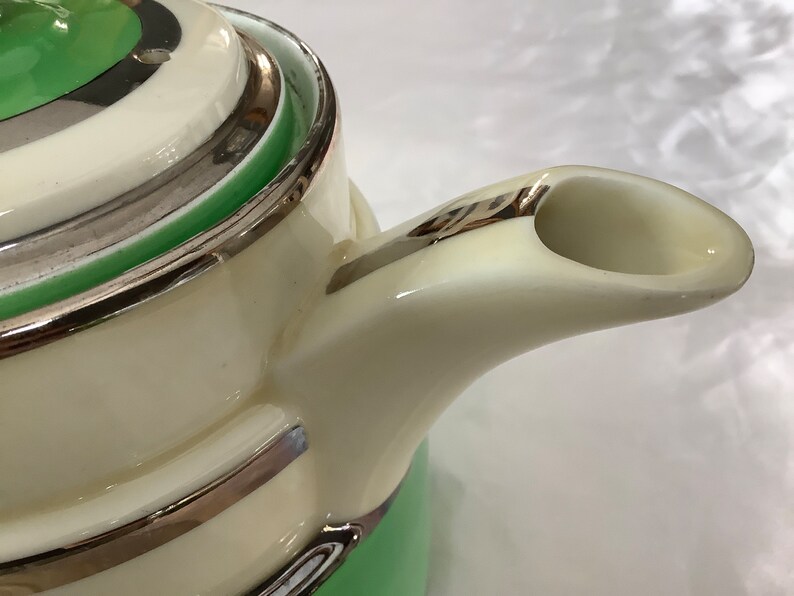 Fraunfelter China Co. Art Deco Green and Ivory Hard Porcelain Tea Pot ...