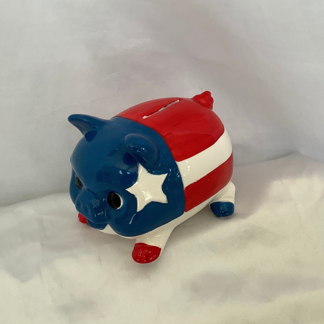 PIG USA~ Ready for US Semiquincentennial in '26~ Tripar Ceramic Piggy ...