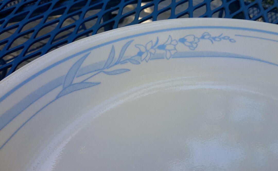 Corelle BLUE LILY Vintage Dinner Plate~ Blue Trimmed Ivory Plate ...