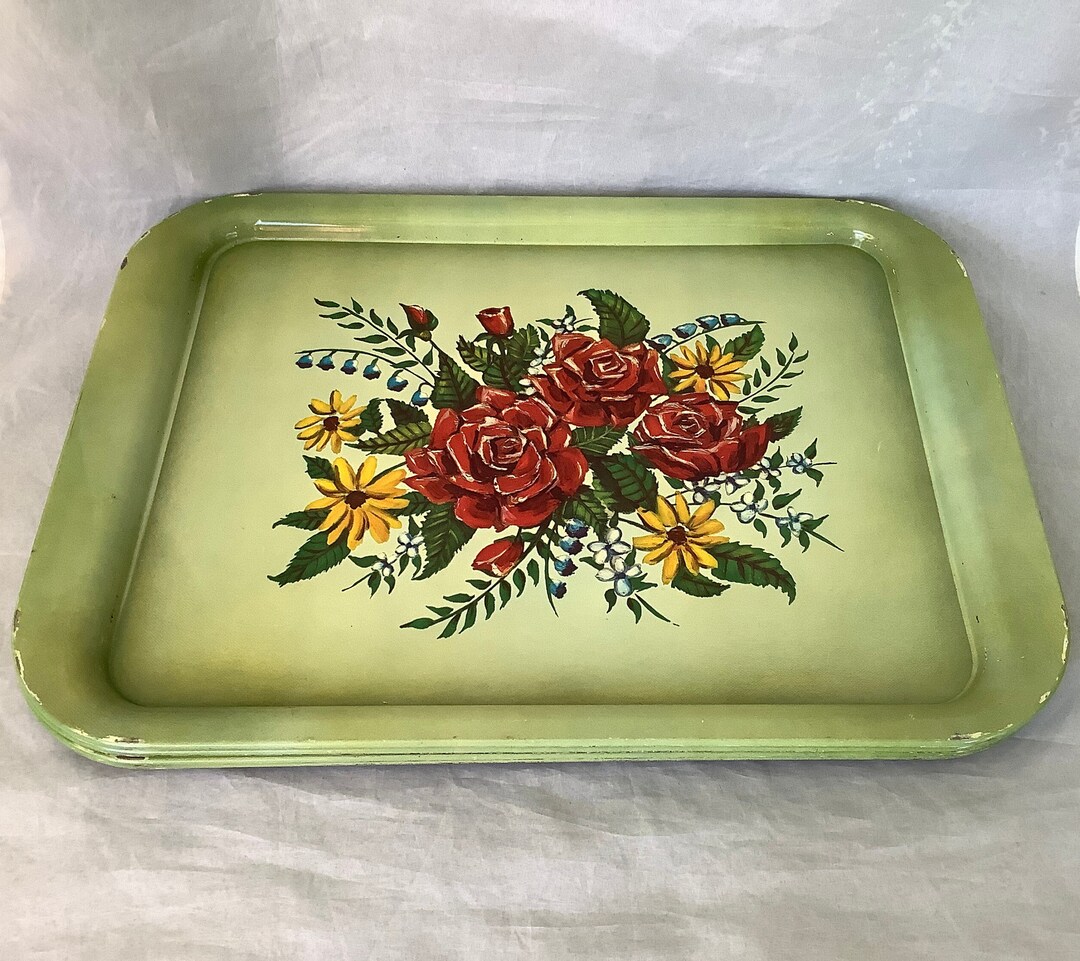 Set of Four Shabby Chic Floral Metal Lap Trays ~ Vintage Romantic Rose ...