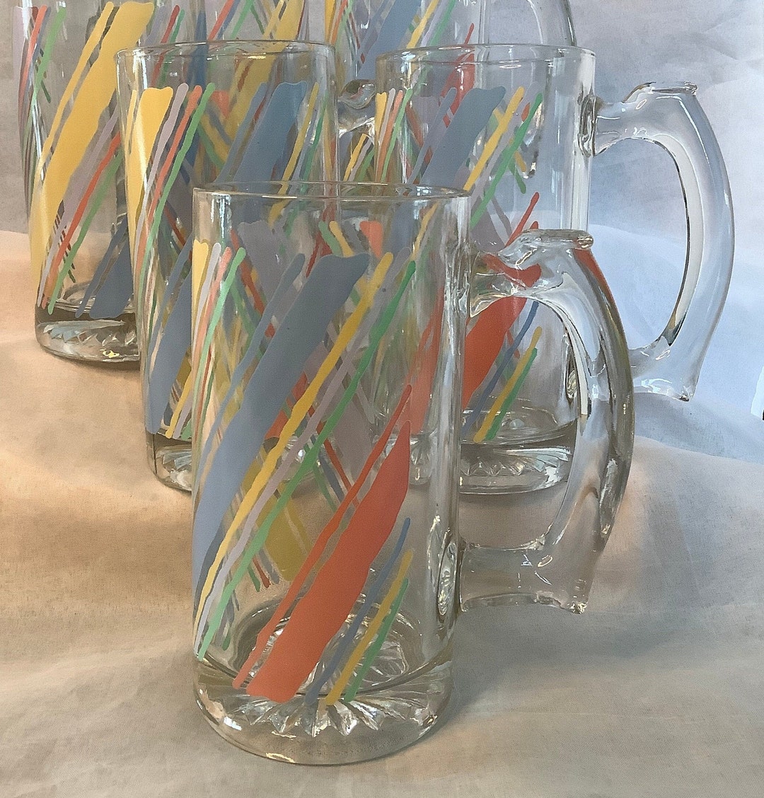Colorful Pastel Striped Glass Mugs ~vintage Libby Glassware~ Set of Six ...