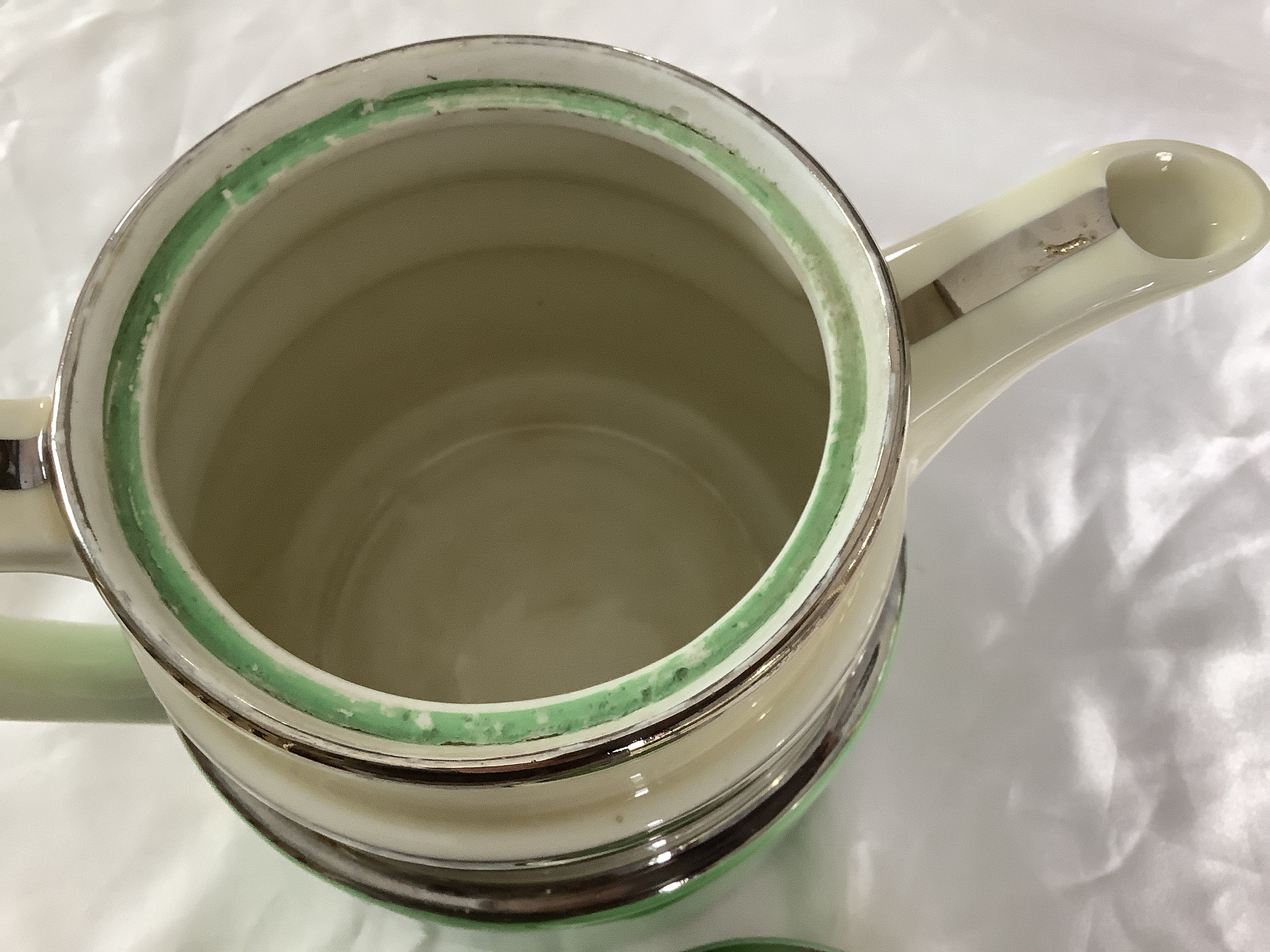 Fraunfelter China Co. Art Deco Green and Ivory Hard Porcelain Tea Pot ...