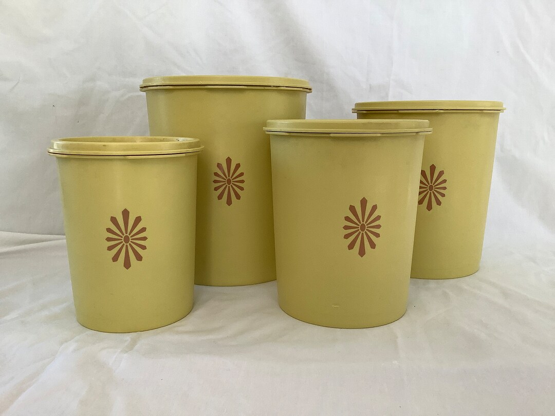 Classic Vintage Servalier Tupperware Canister Set~ Four Yellow Nesting ...