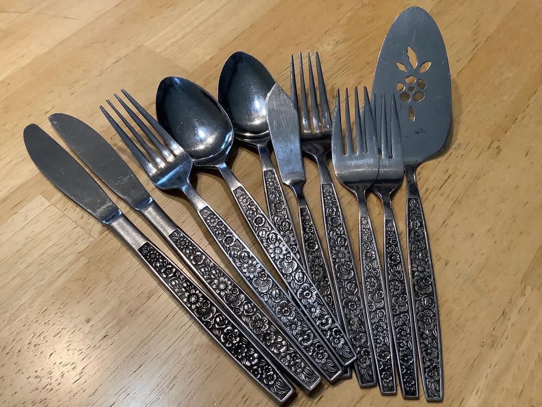 LIFETIME Vintage Floral Pattern Stainless Steel Flatware and Serving ...