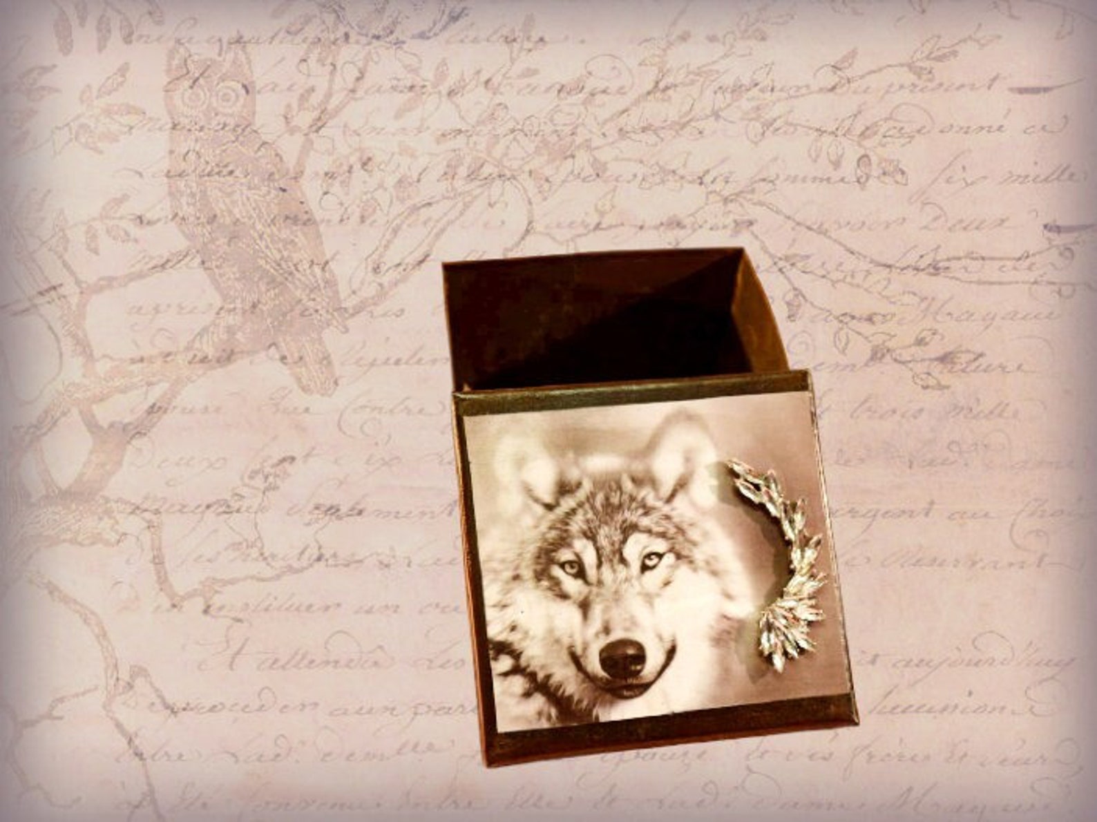 Sepia Wolf Art Native American Medicine Box 1930s Wolf Spirit Box ...