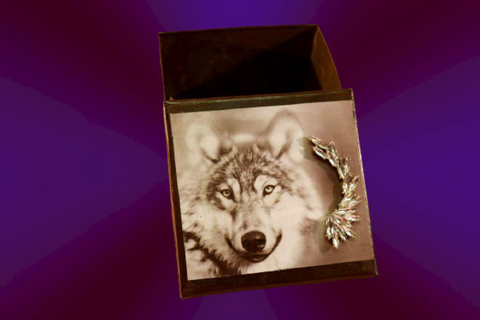 Sepia Wolf Art Native American Medicine Box 1930s Wolf Spirit Box ...