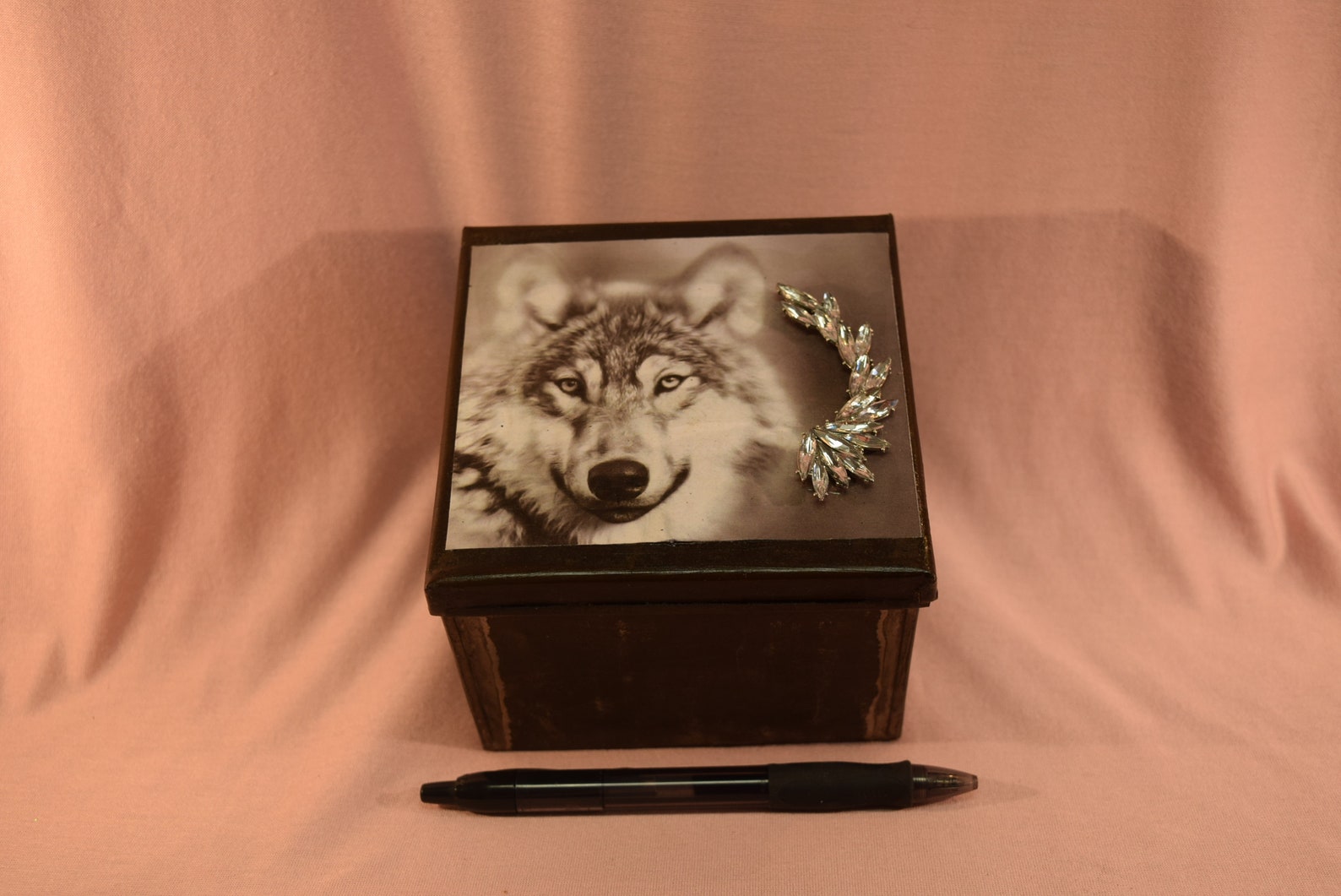 Sepia Wolf Art Native American Medicine Box 1930s Wolf Spirit Box ...