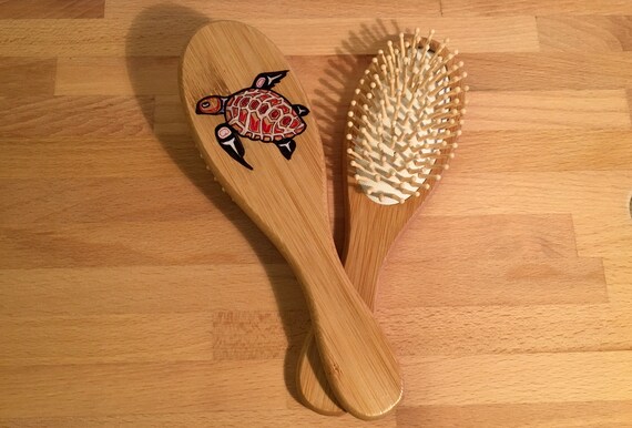 Native Turtle Bristle Wooden Hair Brush Hand Painted - Etsy