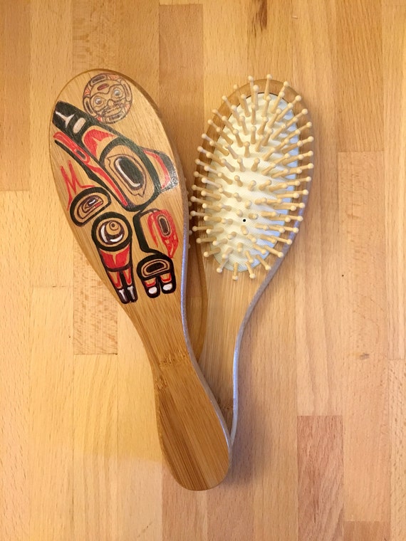Native Raven Wooden Bristle Hair Brush Hand Painted | Etsy