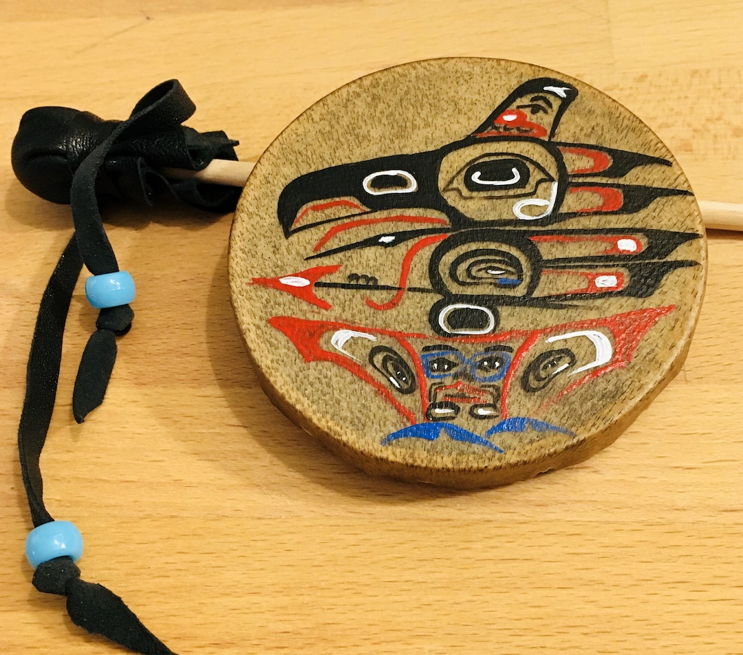 Native Drum , Tribal Miniature Drum 3"x3", Salish Eagle Art, Hand ...