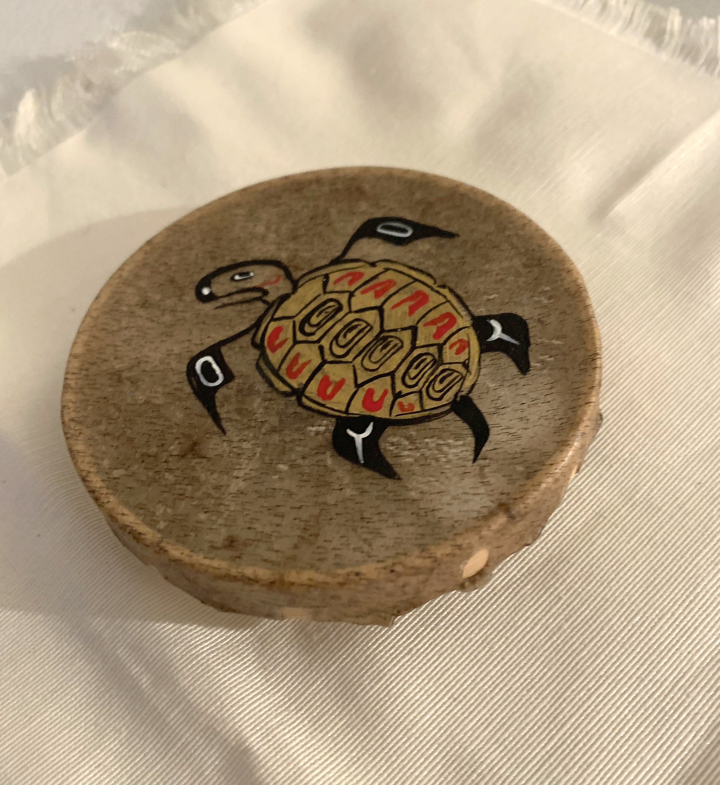 Tribal Drum, Turtle Native Miniature Drum 3"x3" Hand Painted From Goat ...