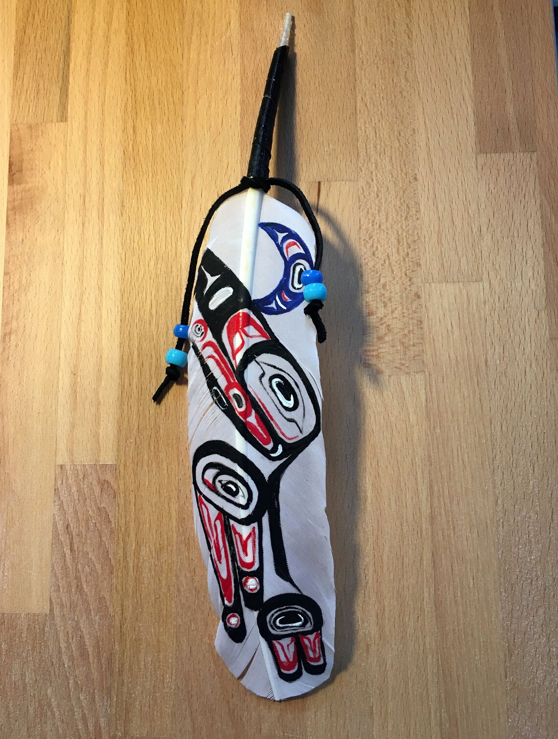 Native Art Raven and the Moon Hand Painted Feather - Etsy