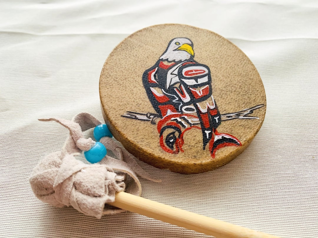 Tribal Drum Miniature Drum Native Eagle Painting on Goat Rawhide 3x3 ...