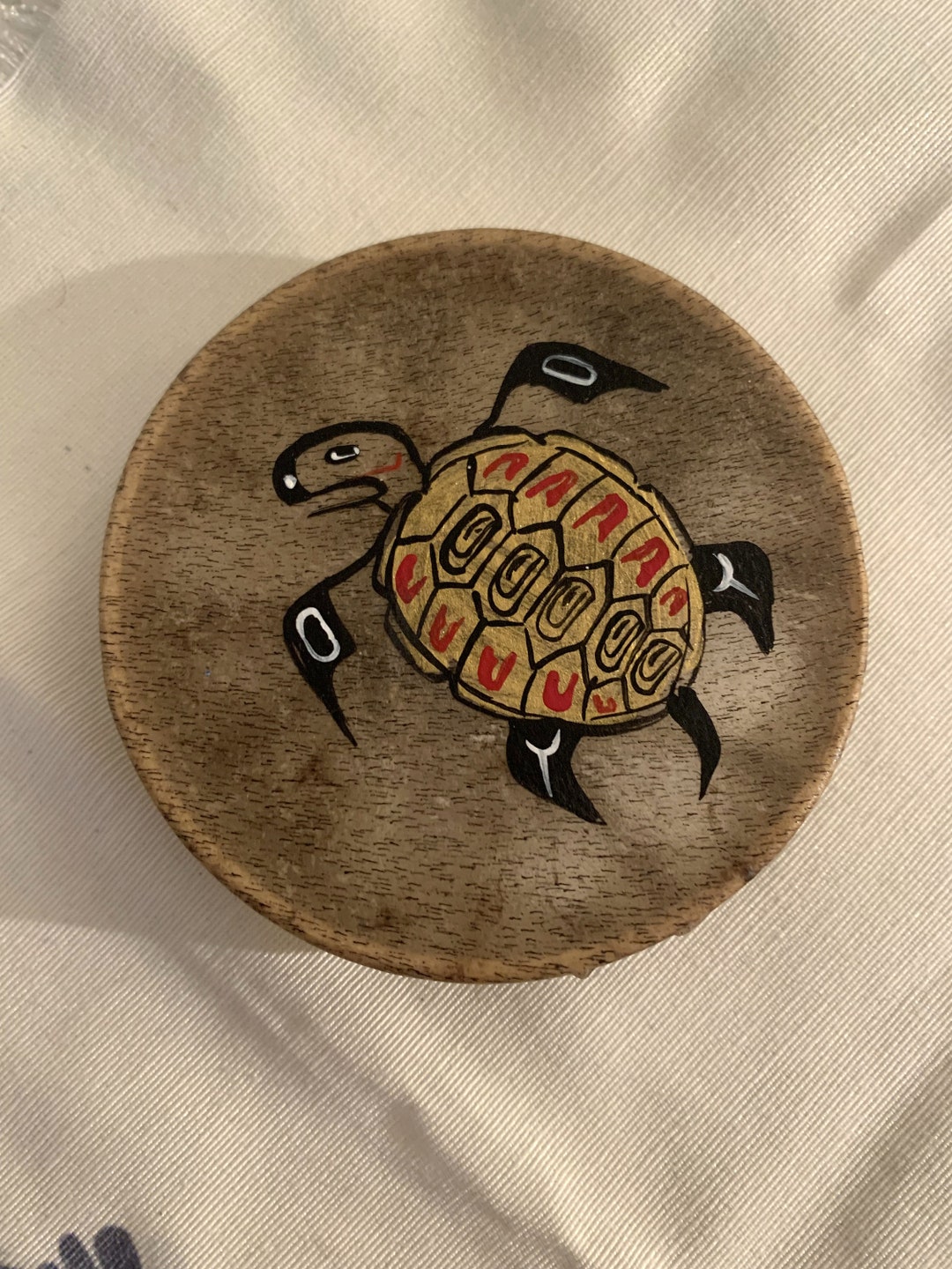 Tribal Drum, Turtle Native Miniature Drum 3"x3" Hand Painted From Goat ...