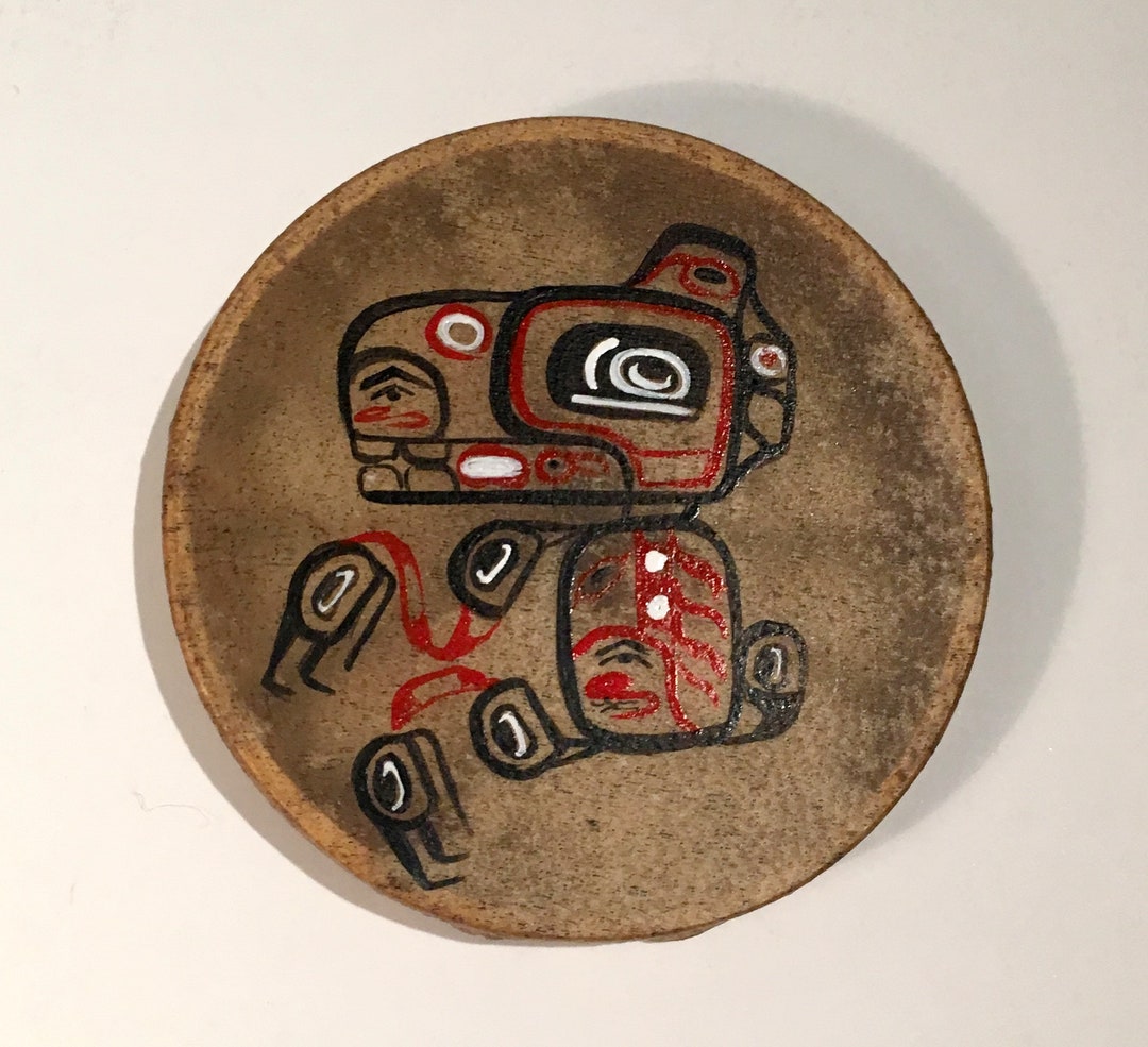 Native American Miniature Drum 3”x3” , Salish Bear Art, Hand Painted ...
